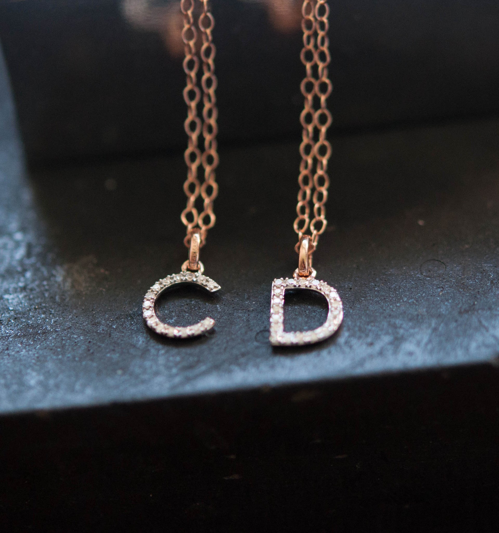 14k solid gold Diamond Initial Necklace A-Z large – Vivien Frank Designs